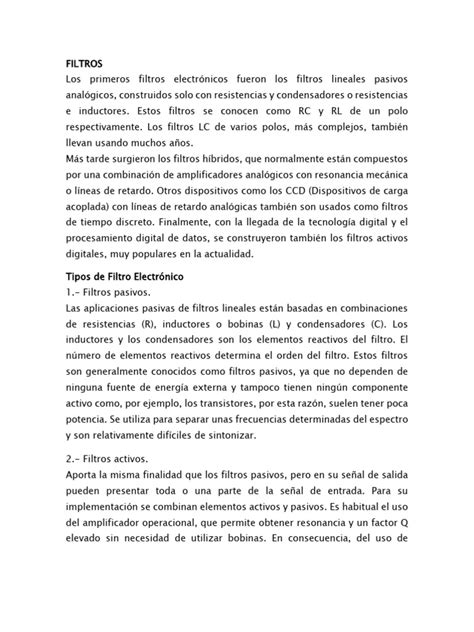 Filtros Pdf Filtro Electronico Ingeniería Electrónica