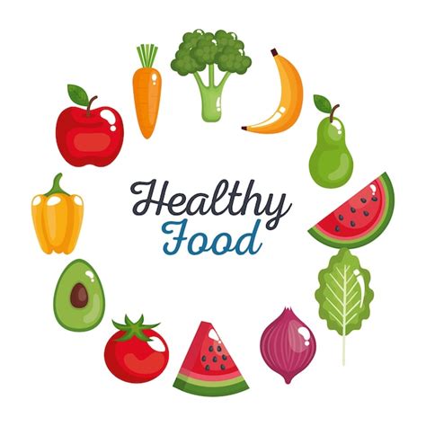 Ícones de conjunto de alimentos saudáveis Vetor Premium