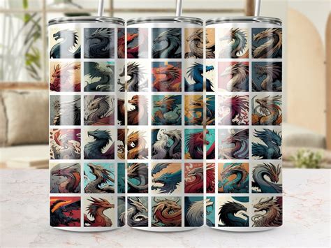 Colorful Dragon Design Seamless 20oz Skinny Tumbler Wrap Sublimation