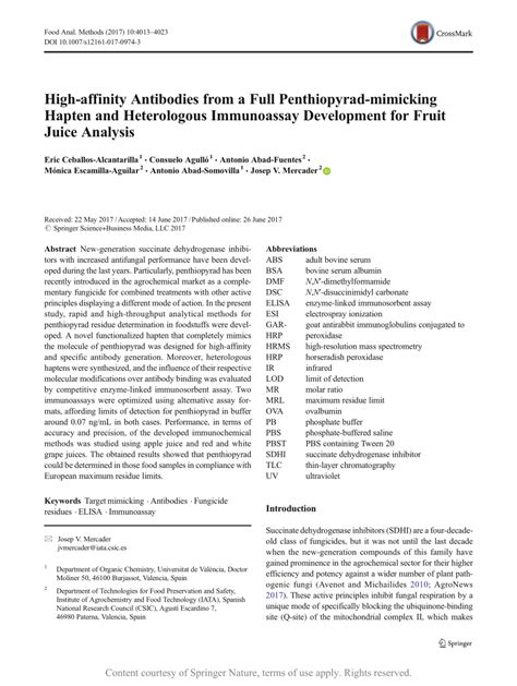 High Affinity Antibodies From A Full Penthiopyrad Mimicking Hapten And