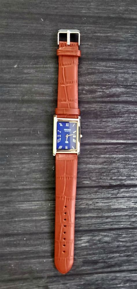 Nos Mens Tank Rectangular Blue Dial Leather Band Dres Gem