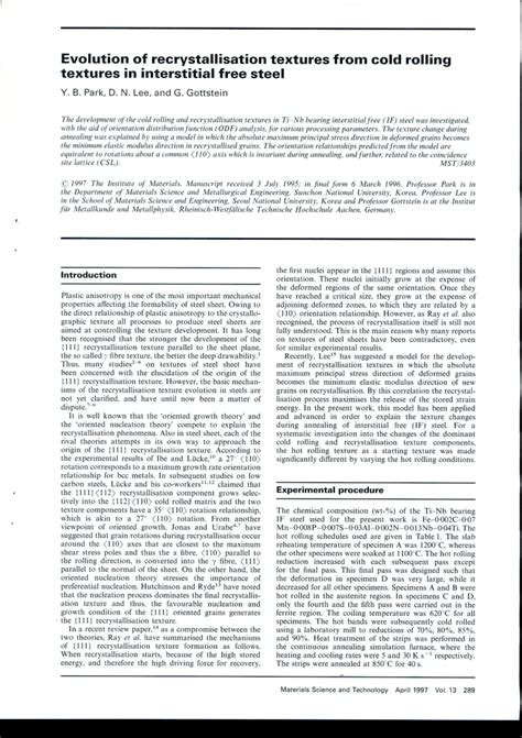 Pdf Evolution Of Recrystallisation Textures From Cold Rolling