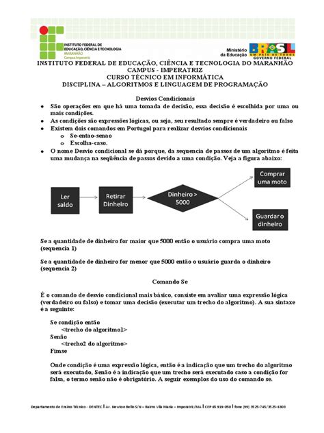 Lista Desvios Condicionais Pdf Algoritmos Lógica