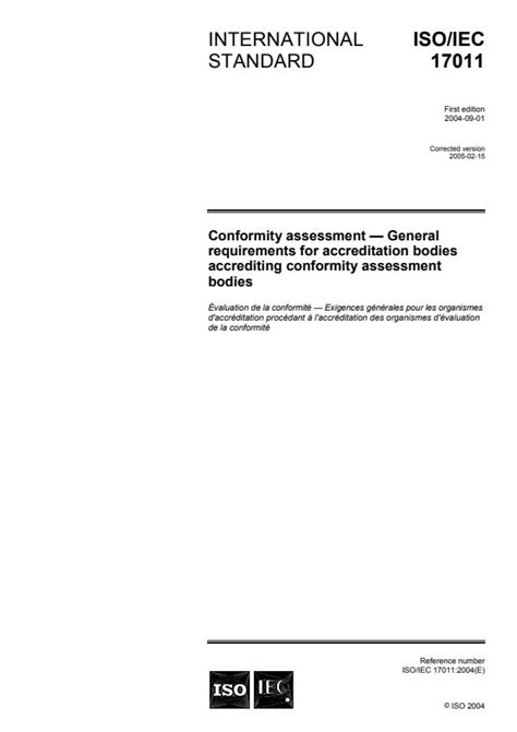 Iso Iec 17011 2004 Conformity Assessment — General Requirements For