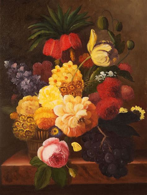 Quadro Vaso Di Fiori E Frutta Di Picart Scuola Nature Morte Falso D