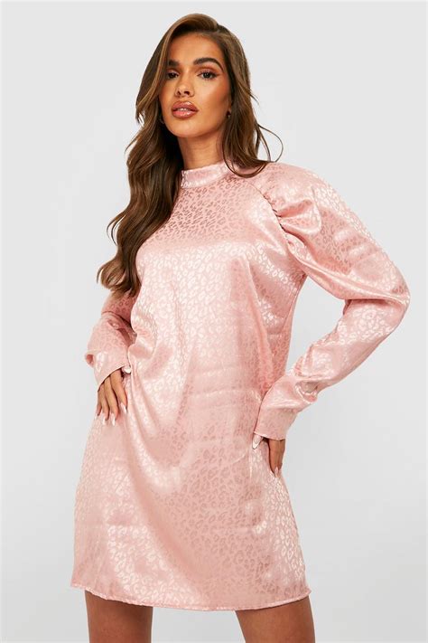 Jacquard Satin Minikleid Mit Puffärmeln Boohoo De
