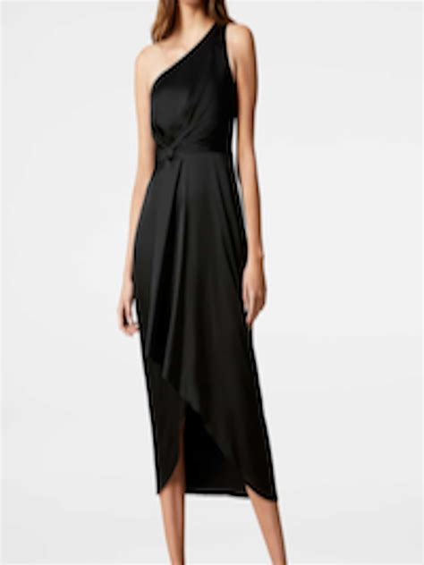 Buy Forever New Black Satin One Shoulder Bodycon Midi Dress Dresses