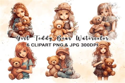 11 Watercolor Teddy Bear Clip Art Clipart Pack Designs And Graphics