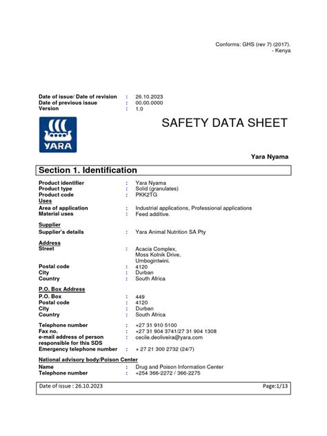 Msds For Yara Nyama Pdf Dangerous Goods Waste