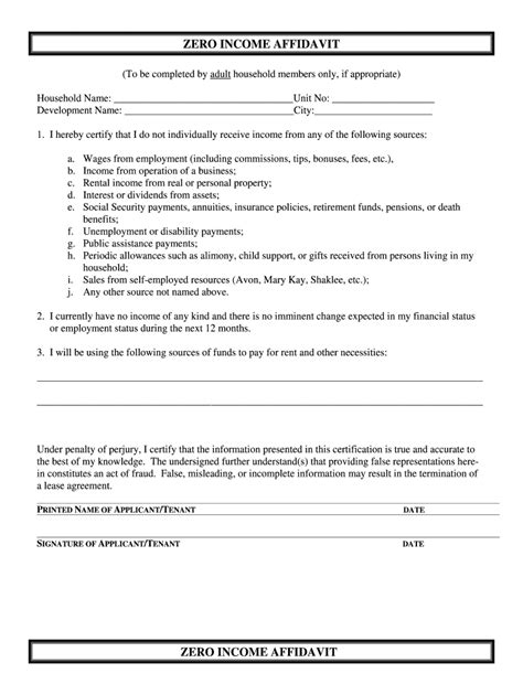 Zero Income Affidavit Hud Fill Out And Sign Online Dochub