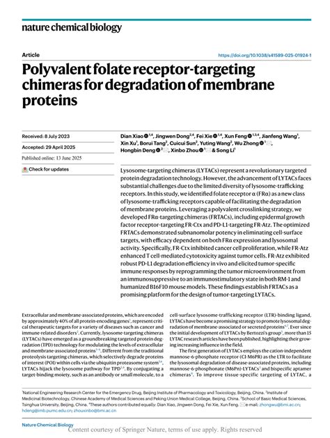 Polyvalent Folate Receptor Targeting Chimeras For Degradation Of Membrane Proteins Request Pdf