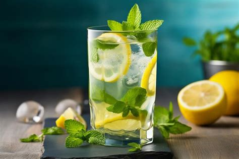 Premium Ai Image Refreshing Summer Drink With Lemon And Mint Garnish