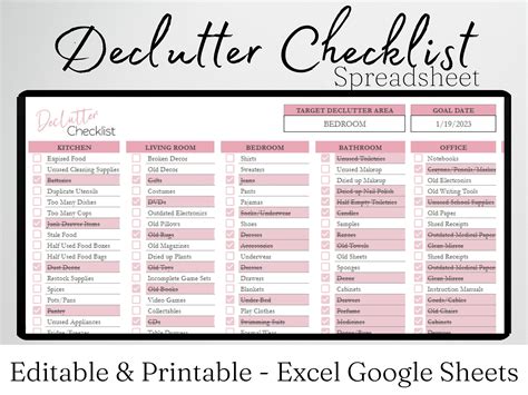 Declutter Checklist Template Declutter Challenge Declutter Planner
