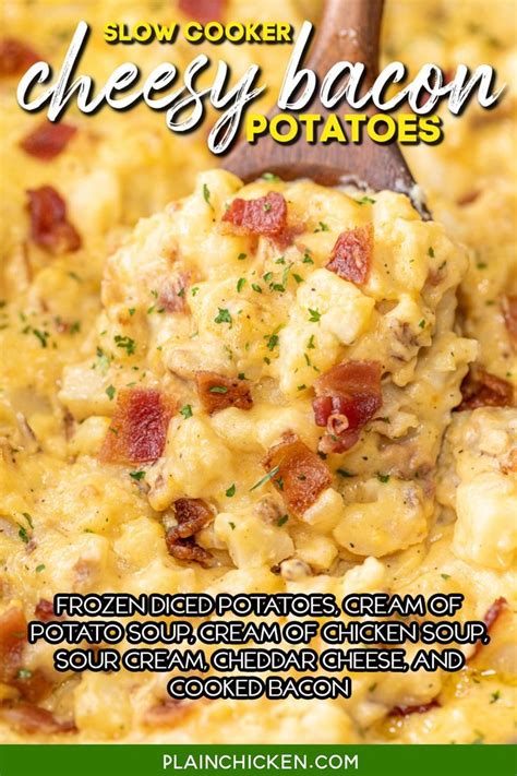 Slow Cooker Cheesy Bacon Potatoes Cream Of Potato Soup Cheesy Bacon