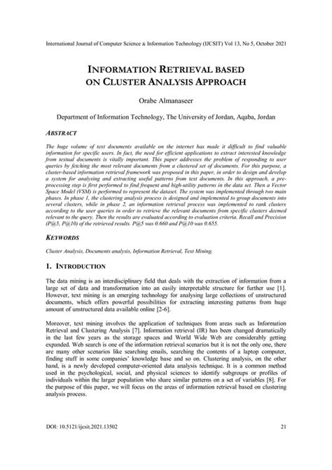 Information Retrieval Based On Cluster Analysis Approach Pdf Search