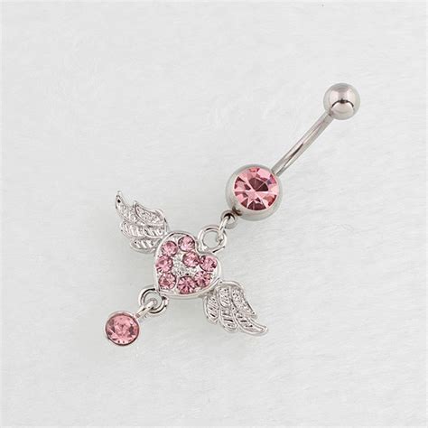 Surgical Steel Pink Crystal Heart Wings Belly Button Navel Ring Artofit