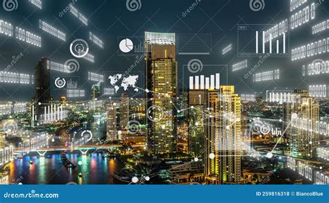Business Data Analytic Interface Fly Over Smart City Showing Alteration