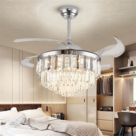 Led Deckenventilator Mit Beleuchtung Kristall Flügel Klappbar