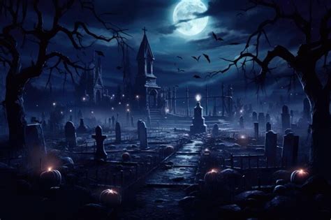 Premium Photo Halloween Background With A Dark And Creepy Graveyard