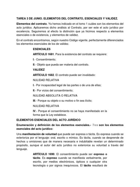 Elementos Esenciales Y De Validez De Los Contratos Intención