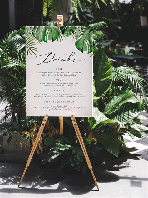 Cora Tropical Wedding Bar Menu Sign Template Beach Wedding Bar Sign