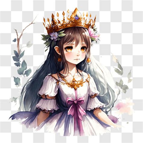 Download Beautiful Anime Girl In White Dress And Crown Png Online
