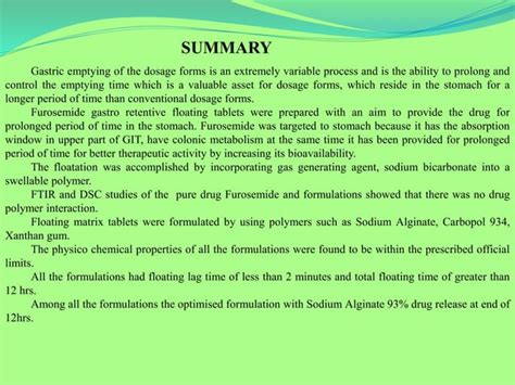 Design And Evaluation Gastro Retentive Floating Tablets Of Furosemide Ppt