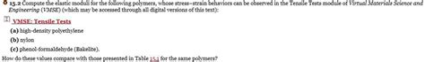 Solved 15 2 Compute The Elastic Moduli For The Following Polymers
