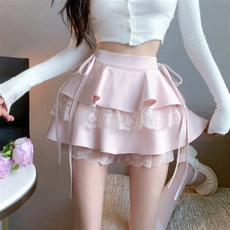 Kawaii Soft Girl Aesthetic Coquette Dollette Ruffle Lace Mini Skirt