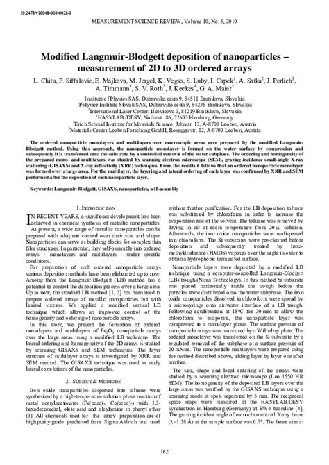 Pdf Modified Langmuir Blodgett Deposition Of Nanoparticles