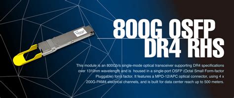 Optech 800gbps Dr4 Single Port Osfp Mpo 1310nm Single Mode Rhs 500m