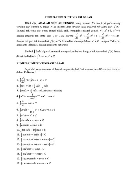 Rumus Integrasi Dasar Pdf