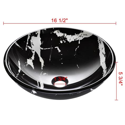 Aquaterior Tempered Glass Round Vessel Sink Artistic Marbling Pattern