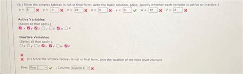 Consider The Following Simplex Tableau Part 1 Of 2 Chegg Com