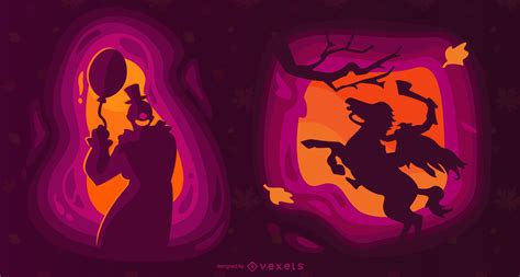 Descarga Vector De Ilustración De Papercut De Criaturas De Halloween
