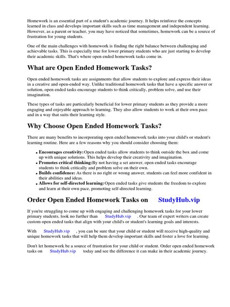 Open Ended Homework Tasks Lower Primary Pdf Safari Web Browser Critical Thinking