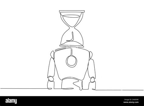 Single One Line Drawing Robot With Hourglass Instead Of Head Future Technology Development