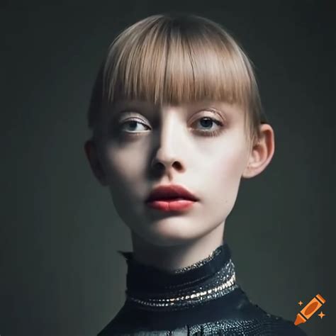 Mia Goth Getting Her Bangs Trimmed On A Talk Show On Craiyon