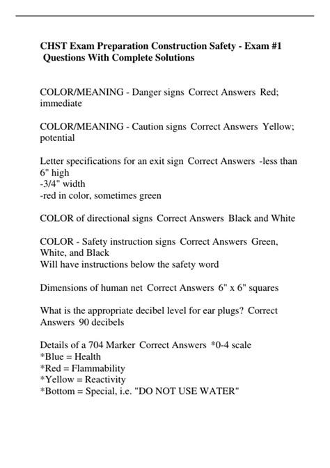 Chst Exam Preparation Construction Safety Exam 1 Hhquestions With Complete Solutions Chst