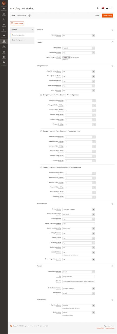 Theme Configuration Martfury Marketplace Multipurpose Ecommerce Magento 2 Theme