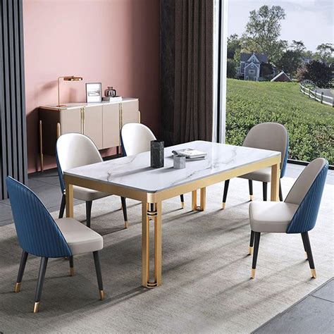 Glam Sintered Stone Home Table Gold Rectangle Dining Table With 4 Legs