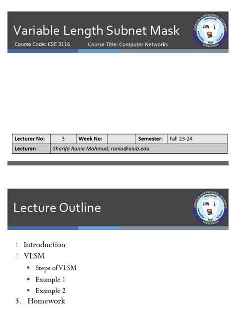 Cn Lab Lecture 3 Vlsm Fall 23 24 Pdf Internet Protocols Internet Standards