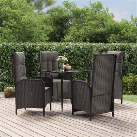 Vidaxl 5 Piece Patio Dining Set With Cushions Black Poly Rattan 315