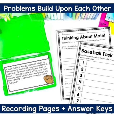Baseball Math Task Cards Two Step Word Problems Opening Day Math Activity