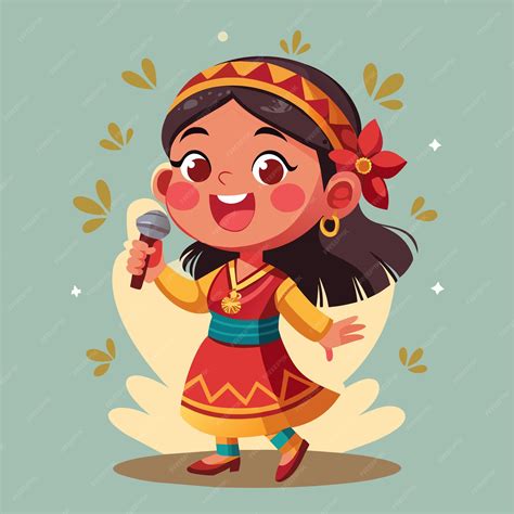 Premium Vector A Cartoon Girl Singing In Front Of A Microphone