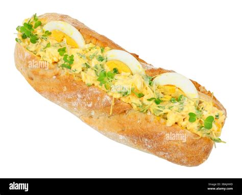 Egg Mayonnaise Sandwich With Cress Herb In A Crusty Bread Baguette