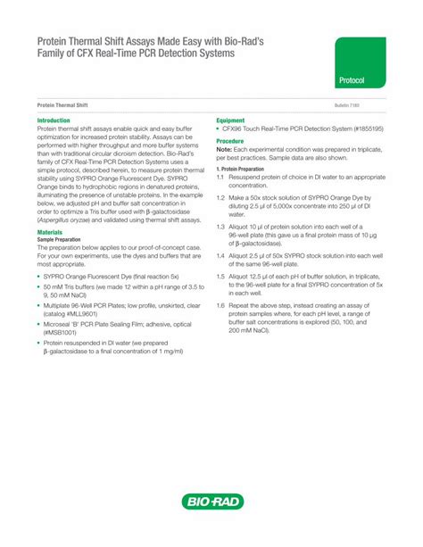 Pdf Protein Thermal Shift Assays Made Easy With Bio Rads · Bio