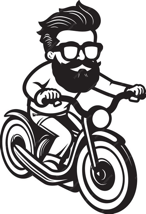 Bicycle Bliss Cartoon Man On Bike Vector Logo Emblem Pedal Pursuit Cartoon Man Riding Bike Black