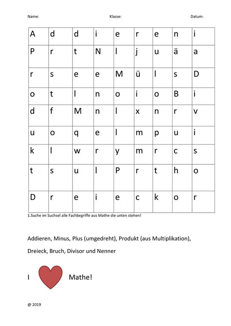 Fachbegriffe Grundrechenarten Arbeitsblatt Brent Martin Schule