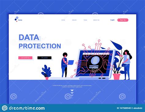 Modern Flat Web Page Design Template Concept Of Data Protection Decorated People Character Stock
